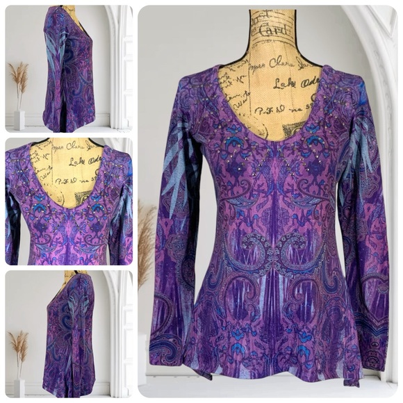 ONE WORLD | Tops | One World Mixed Media Top Euc Size Small Pit 9 Length 27 | Poshmark